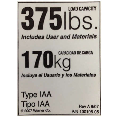 Werner LDR375 Replacement 375lb Load Capacity Rating Decal Kit | Cooper ...